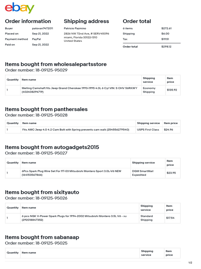 Factura Ebay Repuestos | PDF | Land Vehicles | Mechanical Engineering