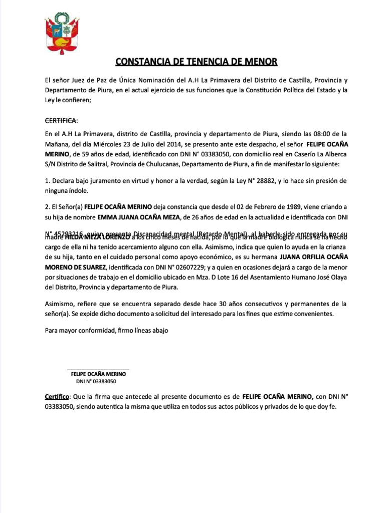 PDF Constancia de Tenencia de Menor - Compress | PDF