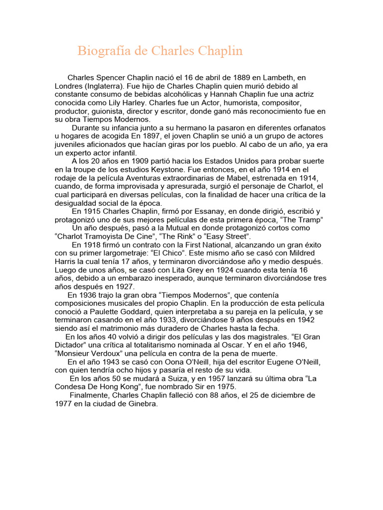 Biografia de Charles | PDF | Charlie Chaplin