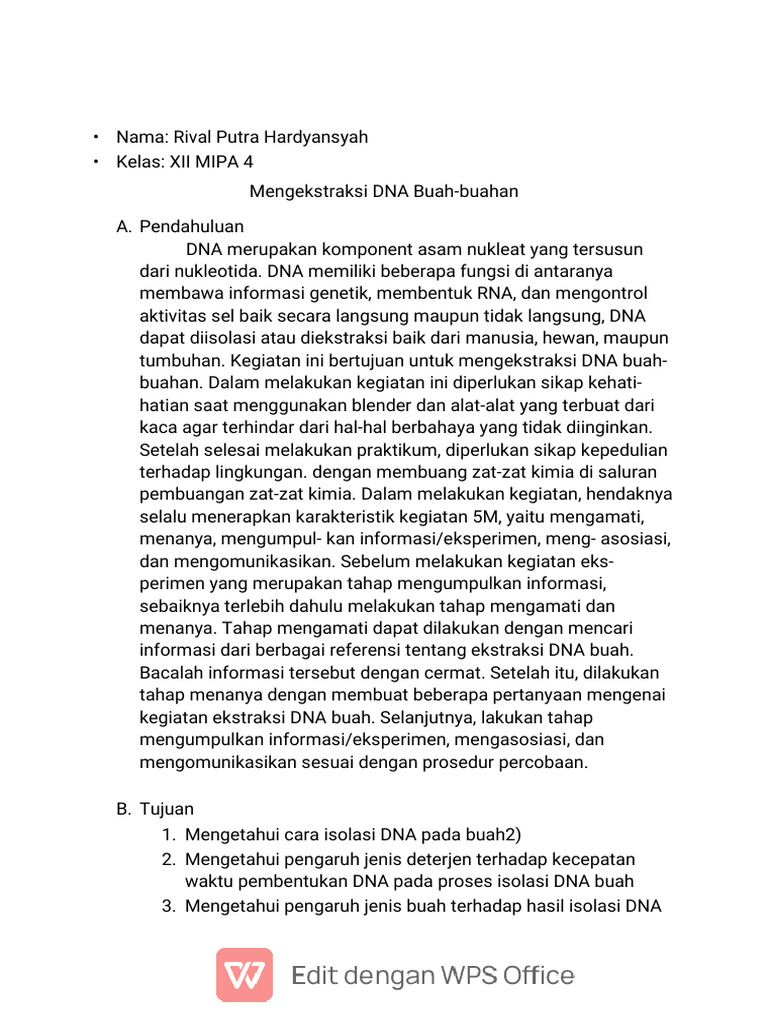 Ekstraksi DNA Buah: Metode dan Hasil | PDF | Sains & Matematika