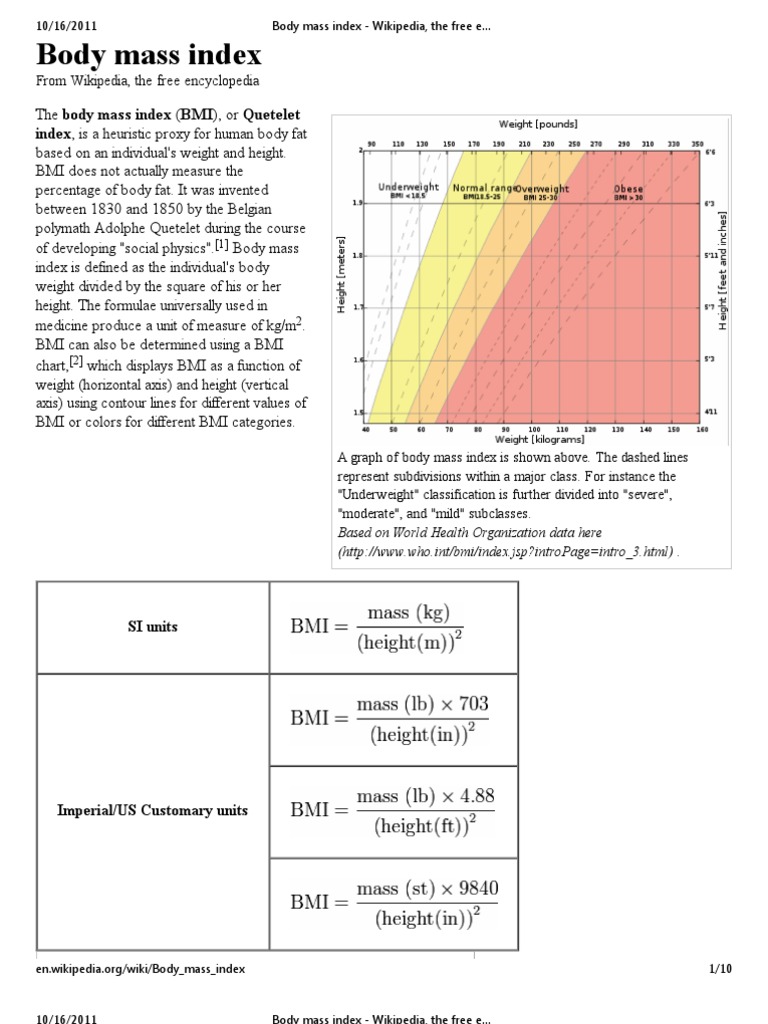 Body Mass Index - Wikipedia, The Free Encyclopedia | Download Free PDF ...