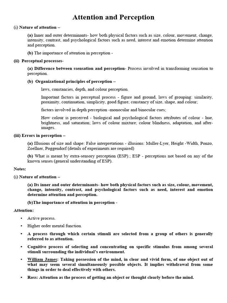 Attention and Perception Notes | PDF | Color | Perception