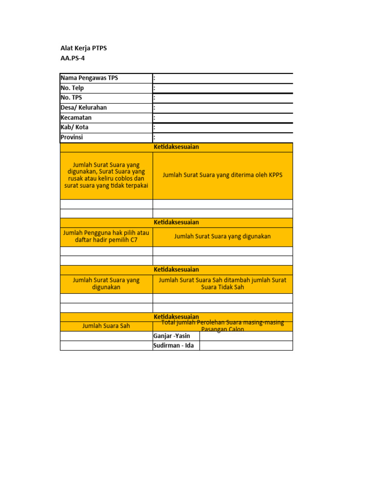 Form Rekap Tungsura Sesuai Se 1332 Kpu Ri-2 | PDF