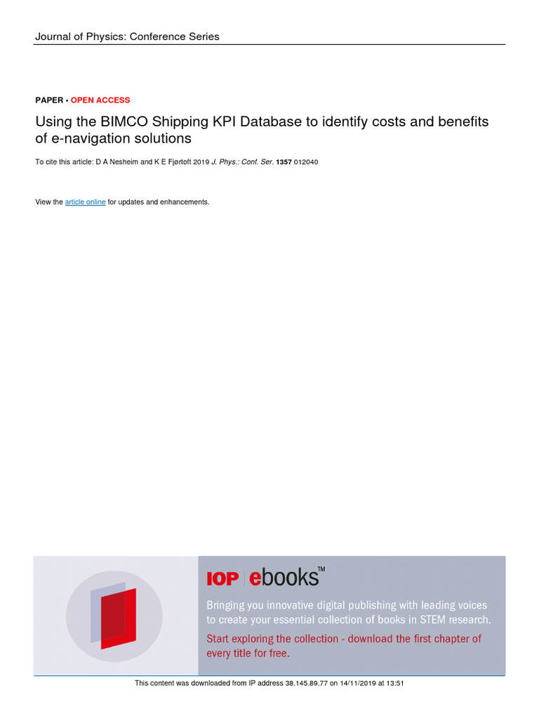 Using The BIMCO Shipping KPI Database To Identify | PDF | Performance Indicator | Cost–Benefit ...