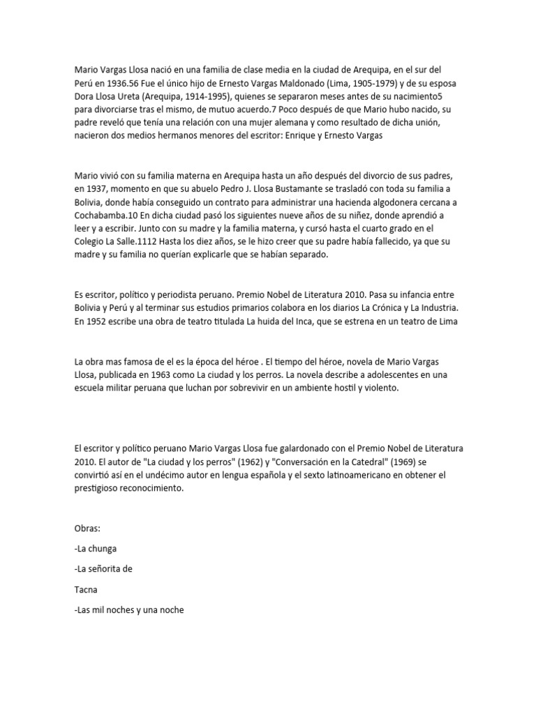 Mario Vargas Llosa Lengua | PDF