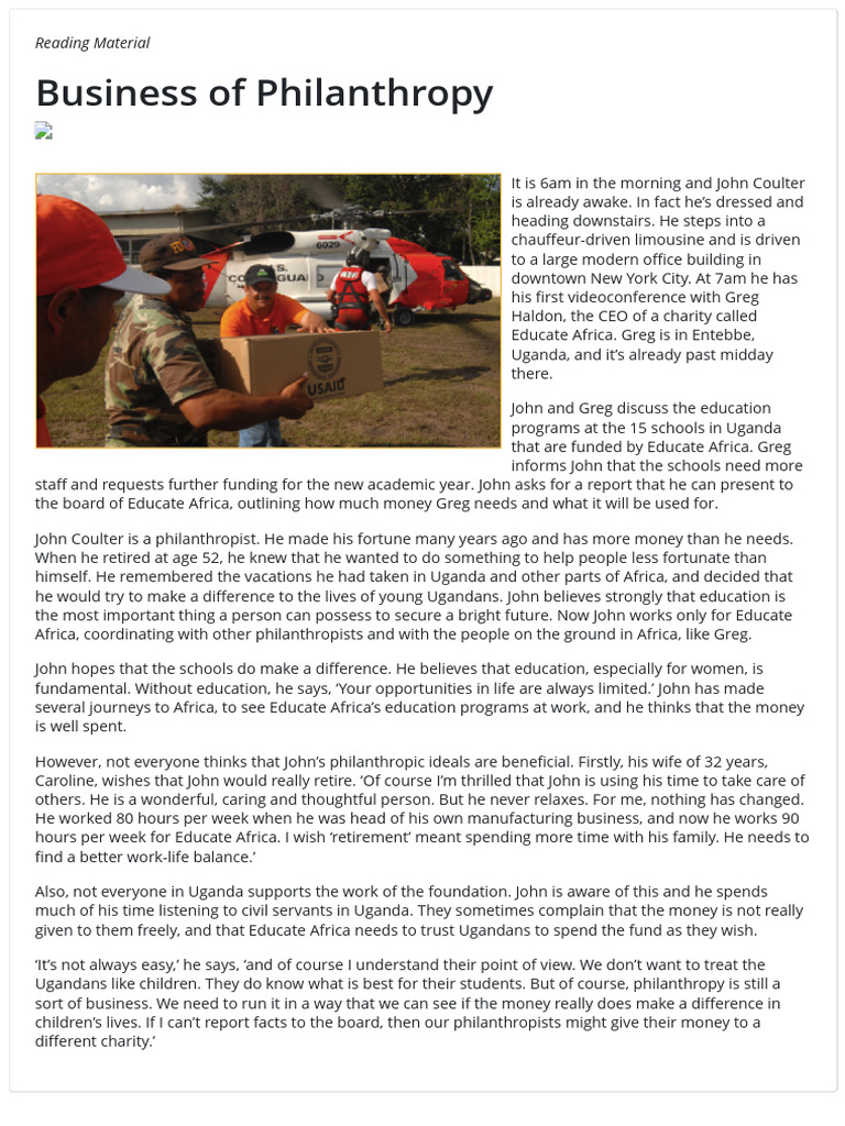 Reading Material - Business-Of-Philanthropy | PDF | Philanthropy | Uganda