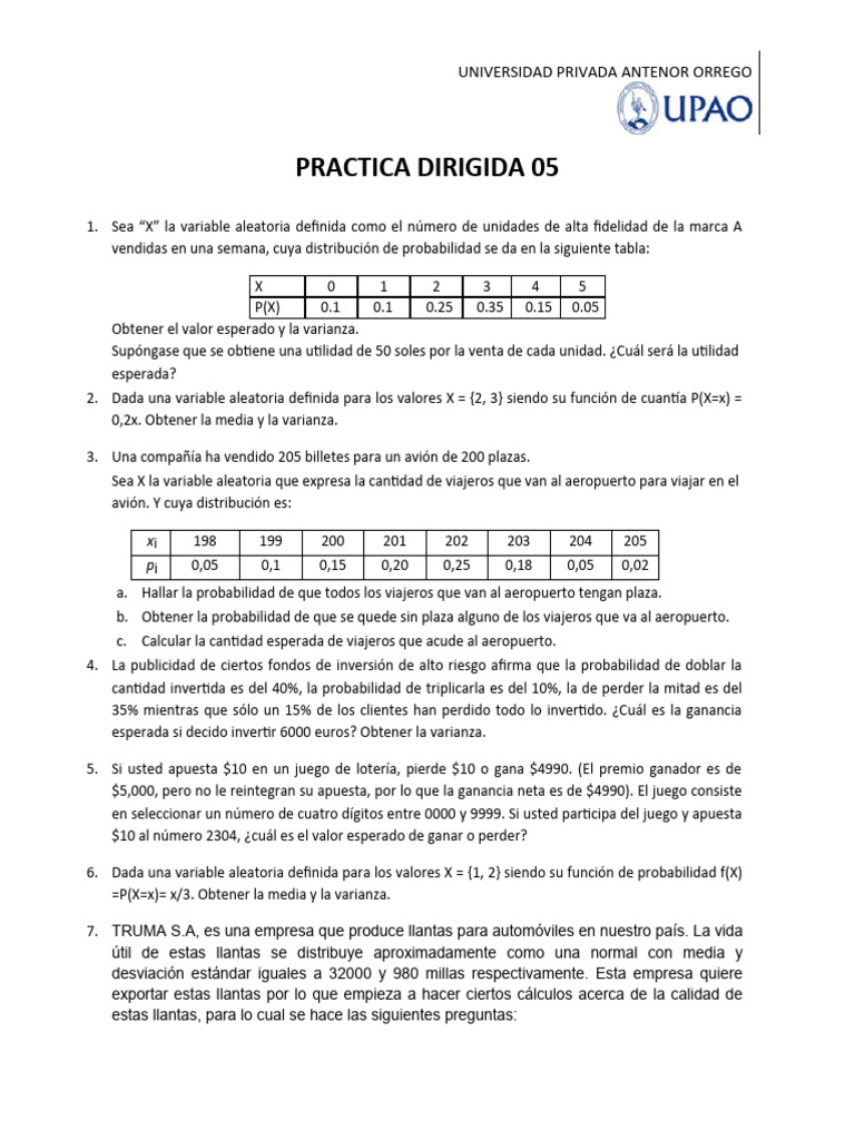 s14 - PRACTICA DIRIGIDA 05 - Variable Aleatoria - Distribucion Normal Estandarizada | PDF ...