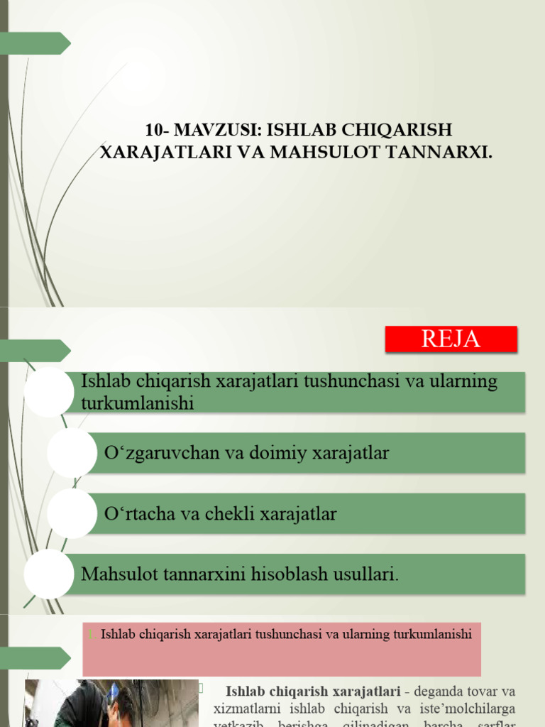 10 Mavzu. Ishlab Chiqarish Xarajatlari | PDF