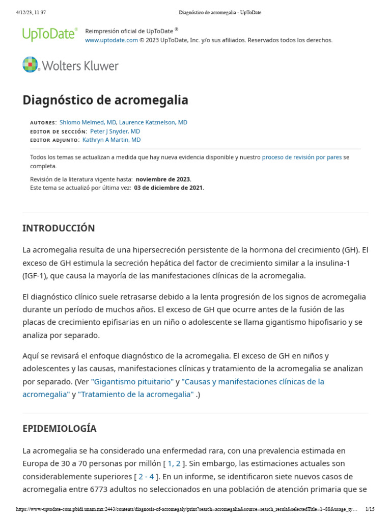 Diagnóstico de acromegalia - UpToDate | PDF | La insulina tiene gusto del factor de crecimiento ...