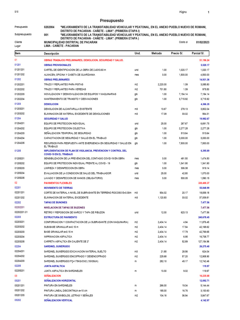 Presupuesto Corregido Pacaran | PDF | Ingeniería estructural