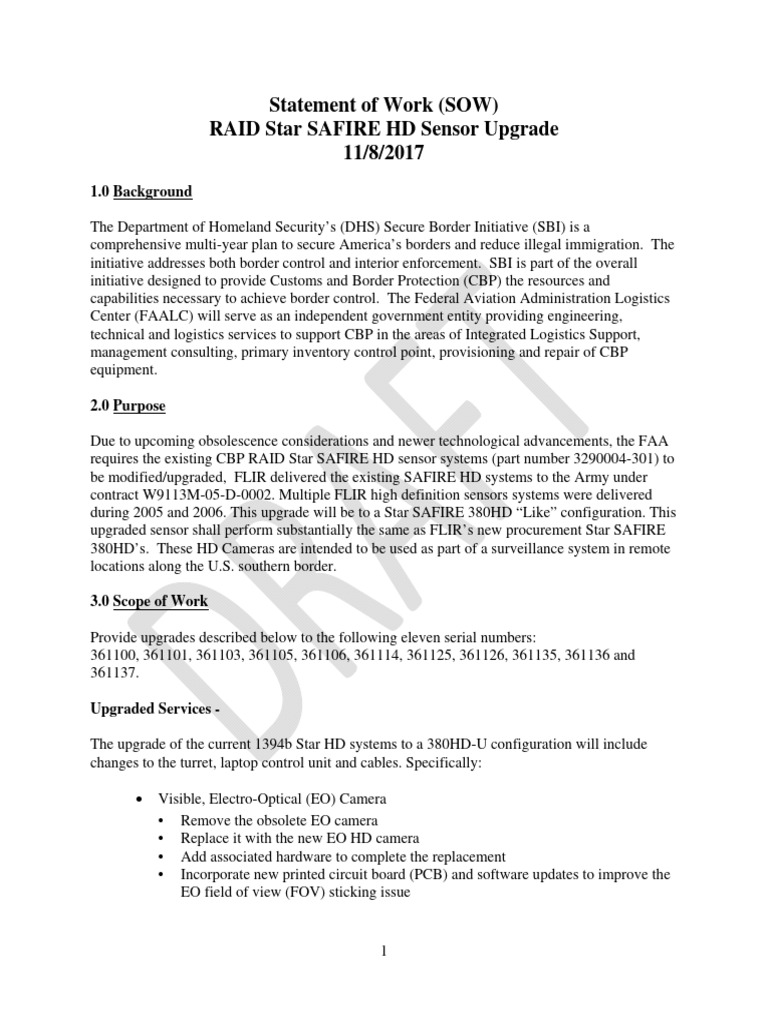 TAS FLIR HD Sensor Upgrade SOW 08NOV2017 - Draft | PDF | U.S. Customs ...