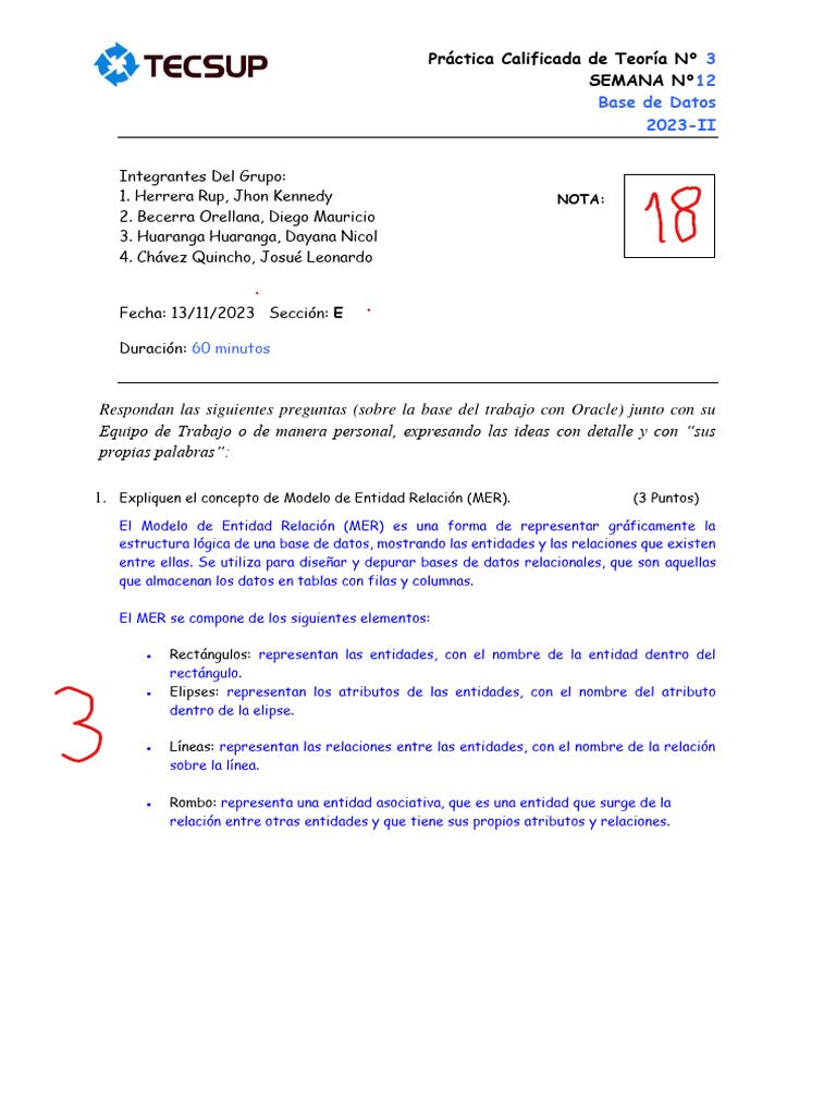 PC3 BD 2023-II Grupo Dayana - Huaranga CALIFICADA | PDF | Bases de datos | Base de datos relacional
