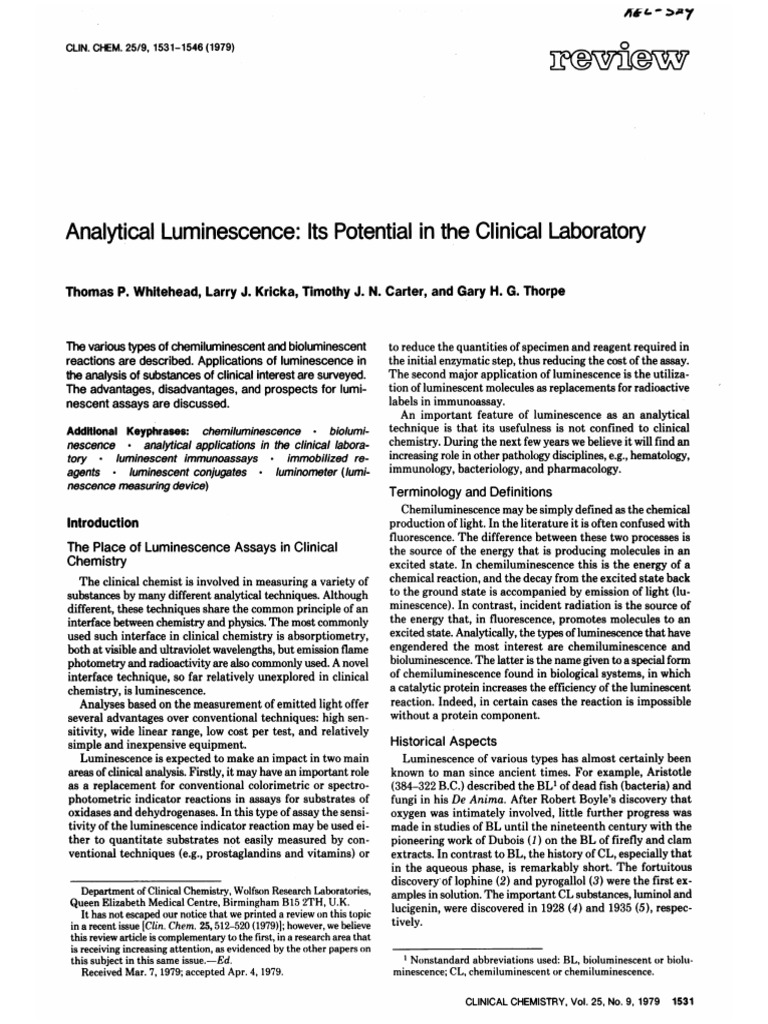 Analytical Luminescence: Its Potential in The Clinical Laboratory | PDF | Chemical Reactions ...