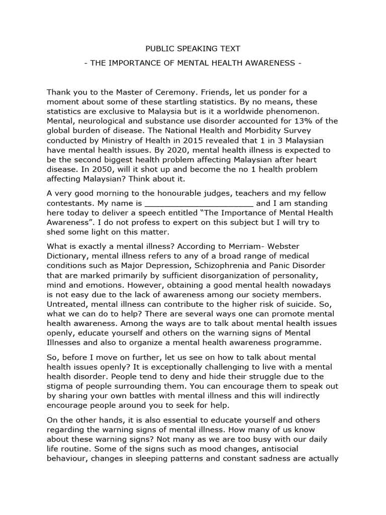 Public Speaking Text | PDF | Mental Disorder | Mental Health