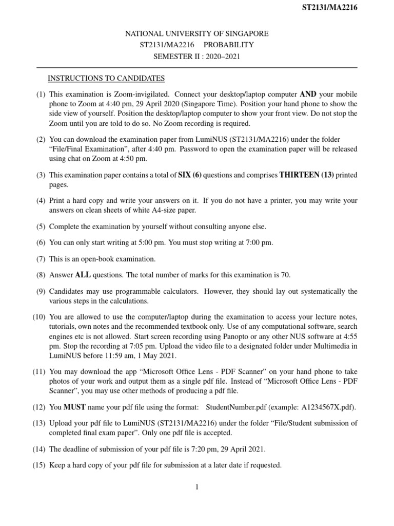 MA2216 2021 S2 With Ans | PDF | Computer File | Computing