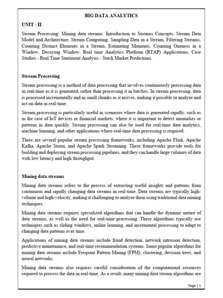 Big Data Analytics Unit-2 | PDF | Sampling (Statistics) | Machine Learning