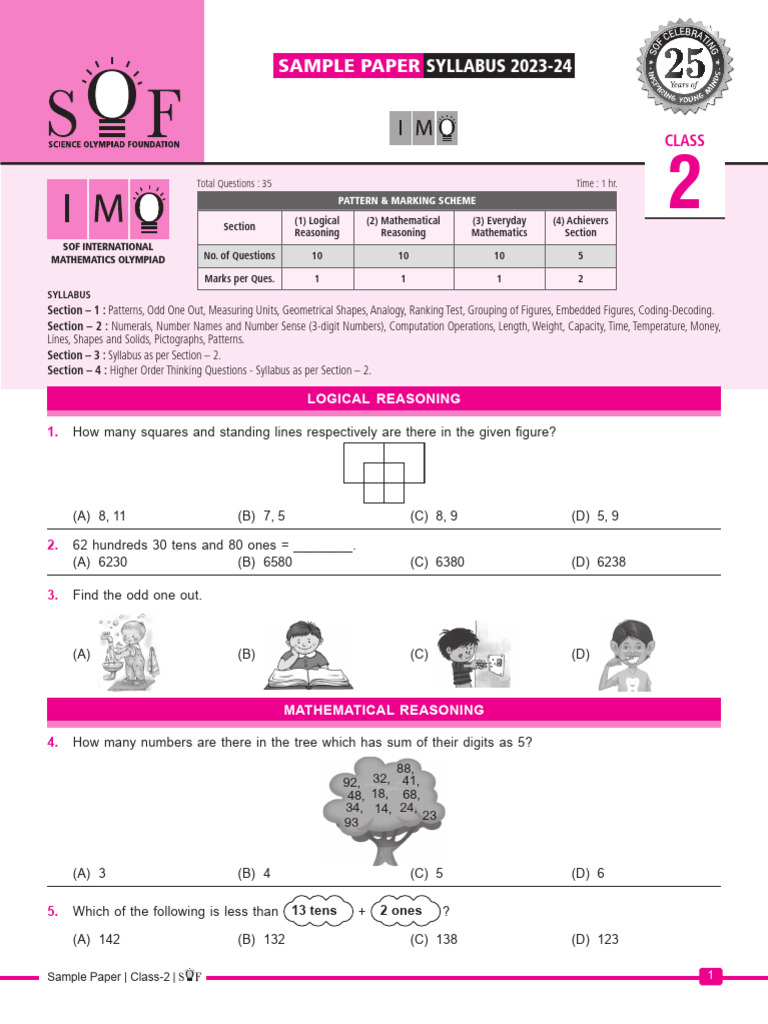 Imo Sample Paper Class-2 | PDF | Numbers | Mathematics