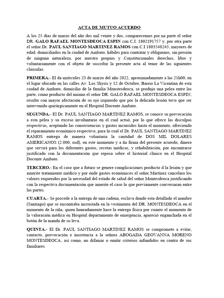 Acta de Mutuo Acuerdo | PDF