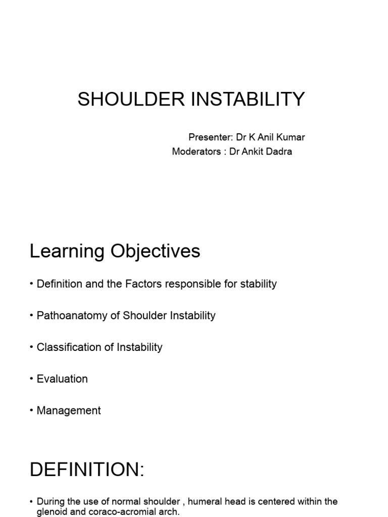 Shoulder Instability: Classification & Management | PDF | Shoulder ...