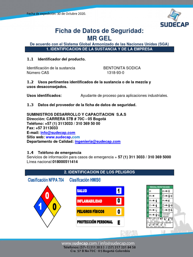 MSDS MR Gel Sga | PDF | Agua | Combustión