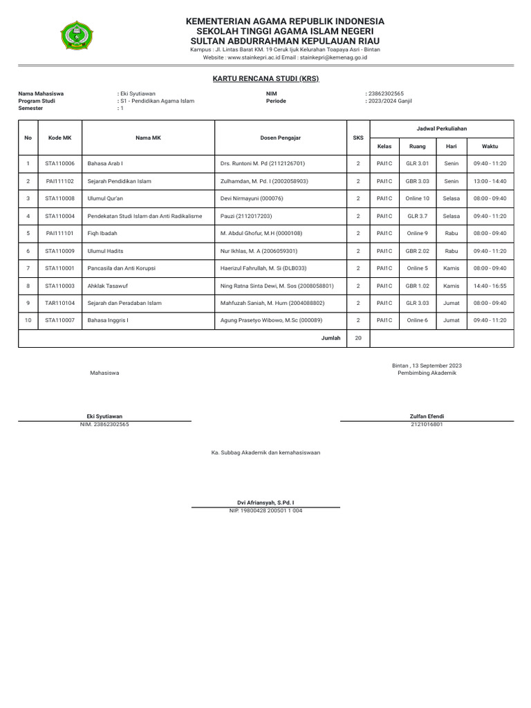 Cetak Laporan KRS | PDF