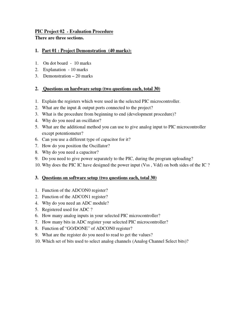 PIC Project 02 Evaluation Procedure Guide | PDF
