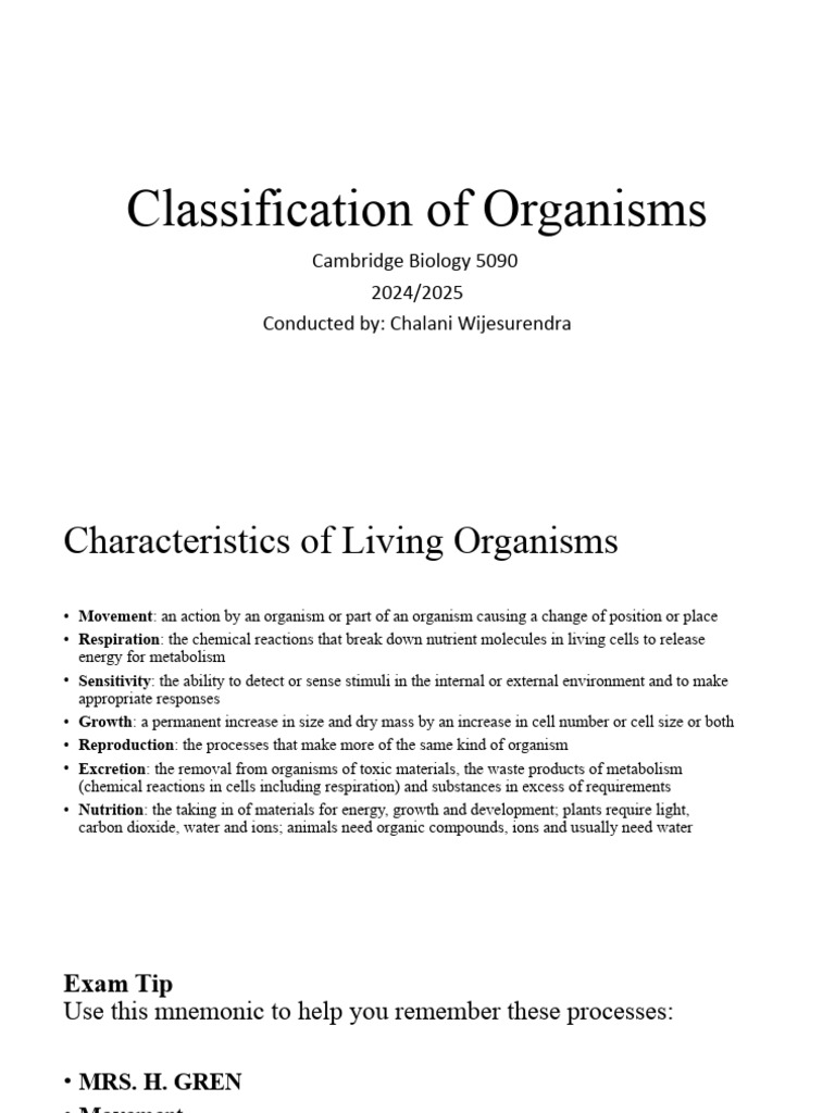 Classification of Organisms Bio 5090 Notes Chalani Wijesuterendra | PDF ...