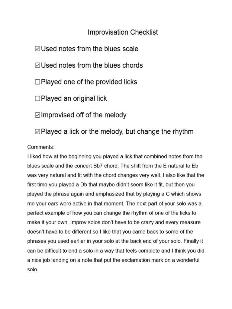 Improvisation Checklist | PDF