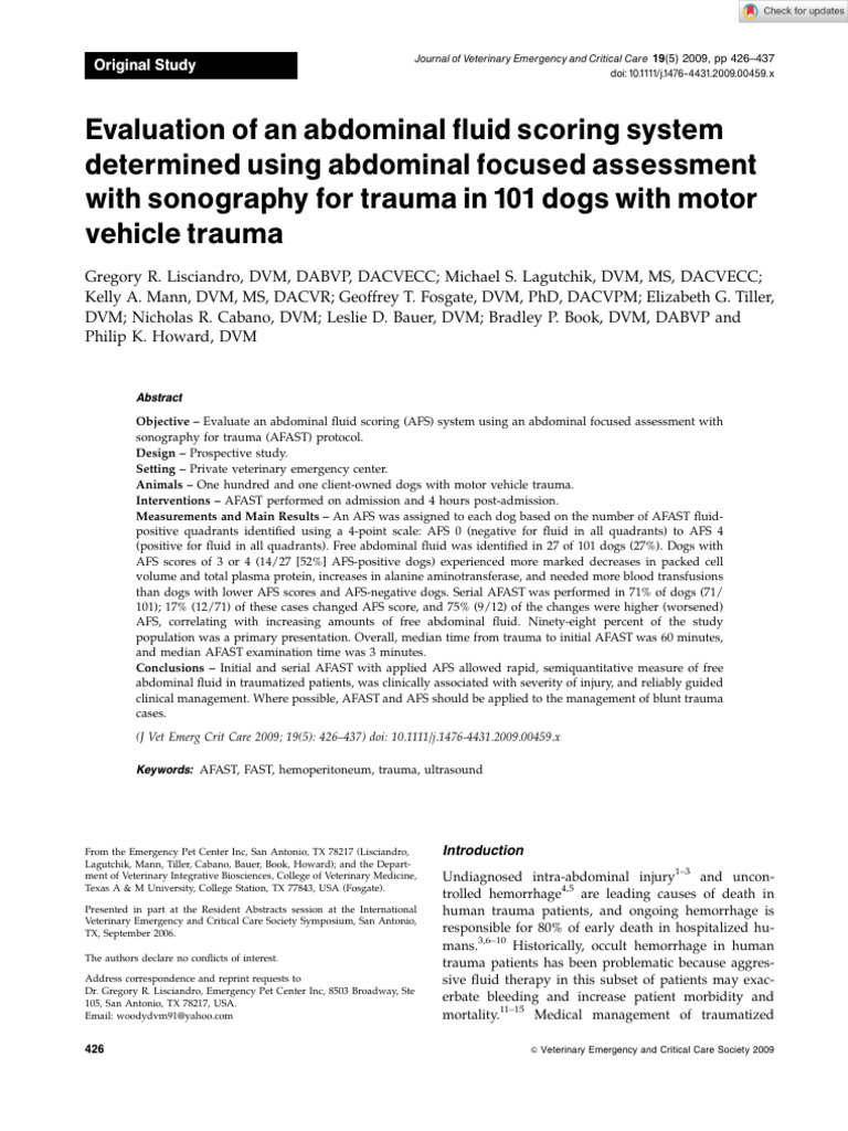 J Vet Emergen Crit Care - 2009 - Lisciandro - Evaluation of An ...