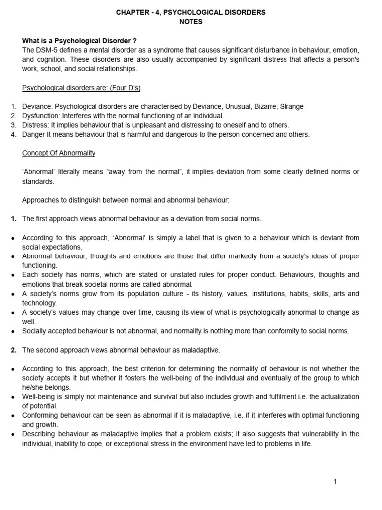 Chapter 4, NOTES. Class-12 | PDF | Mental Disorder | Anxiety Disorder