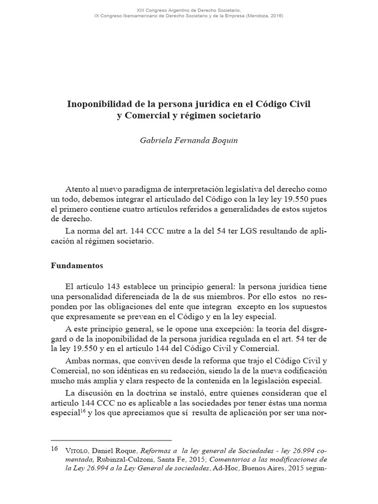 Boquin Inoponibilidad de La Persona Juridica | PDF | Derecho ...