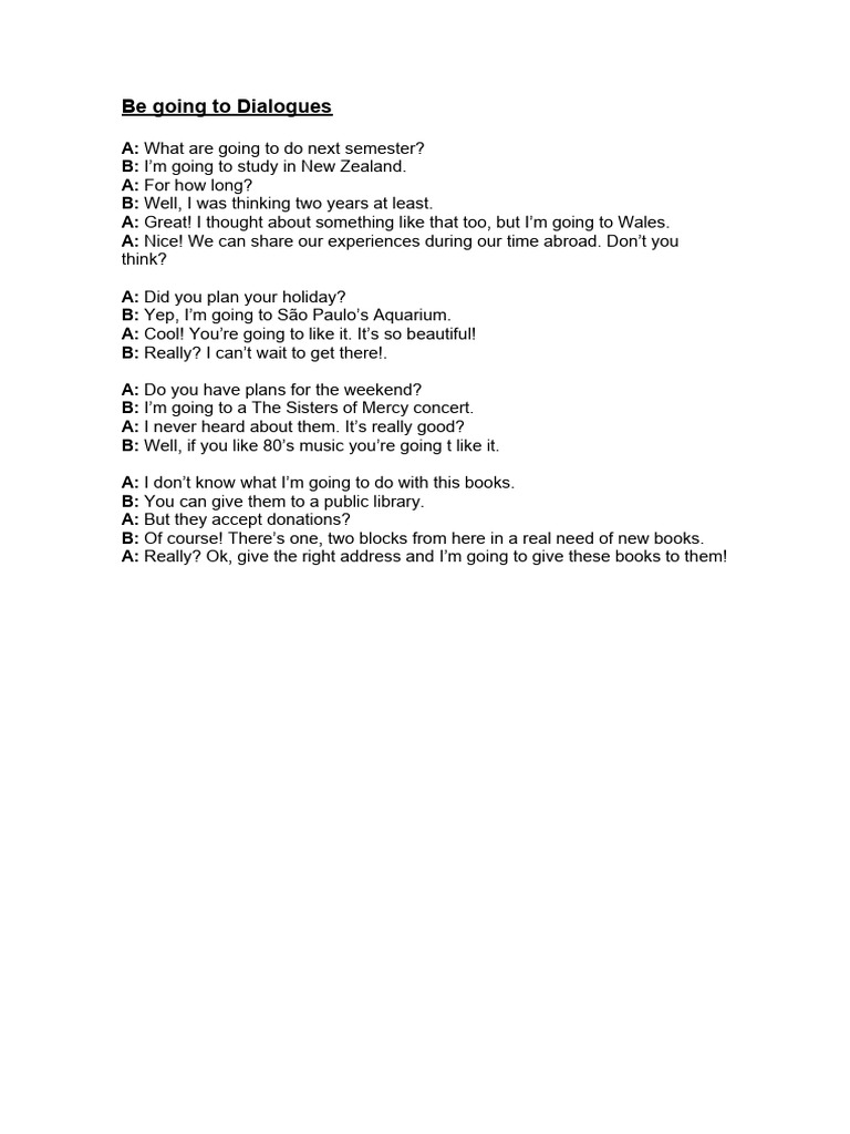 Be Going To Dialogue Examples | PDF | Poetry