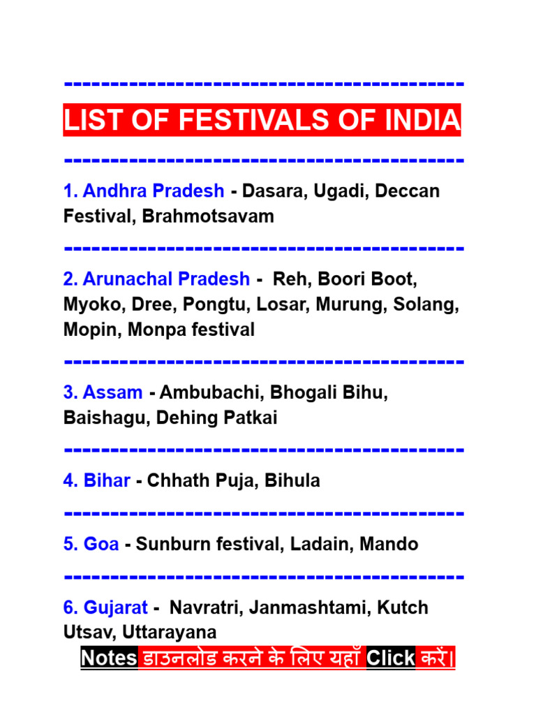 List of Festivals of India | PDF | Entertainment Events | Asian Ethnic ...