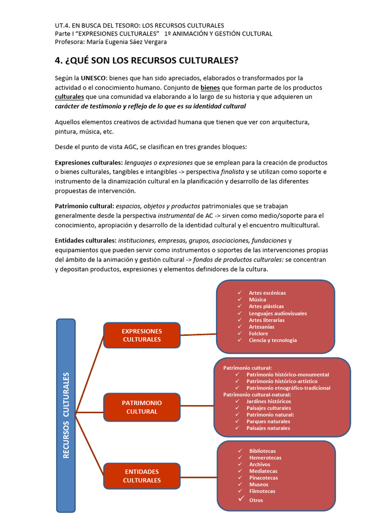 U.T.4. en Busca Del Tesoro. Los Recursos Culturales Parte I Expresiones ...