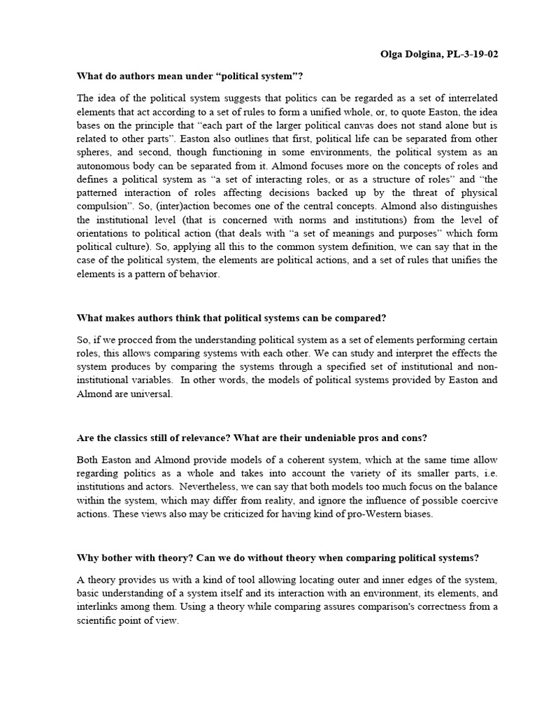Easton and Almond On Political Systems | PDF | System | Institution Easton and Almond On Political Systems | PDF | System | Institution