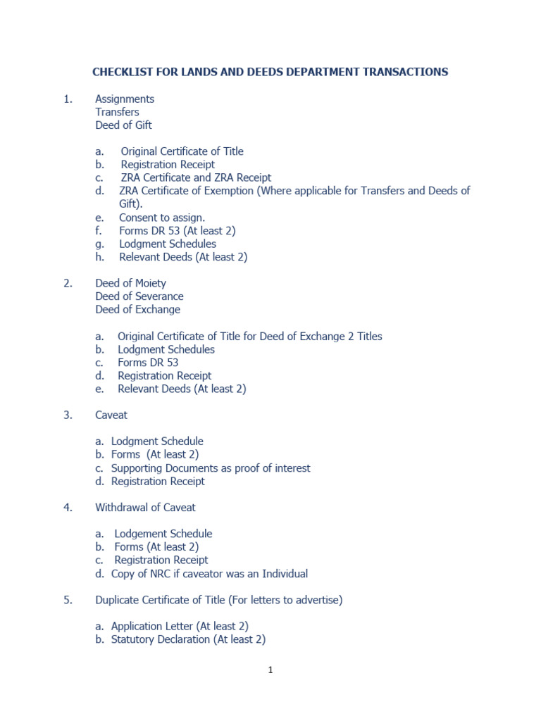 Checklist For Lands and Deeds Department Transactions 1 | PDF | Justice ...