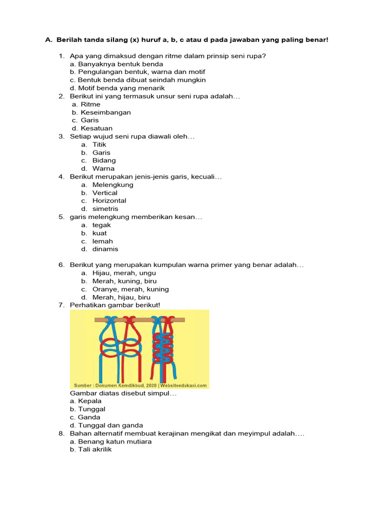 Soal Seni Rupa Kelas 5 Kurikulum Merdeka | PDF