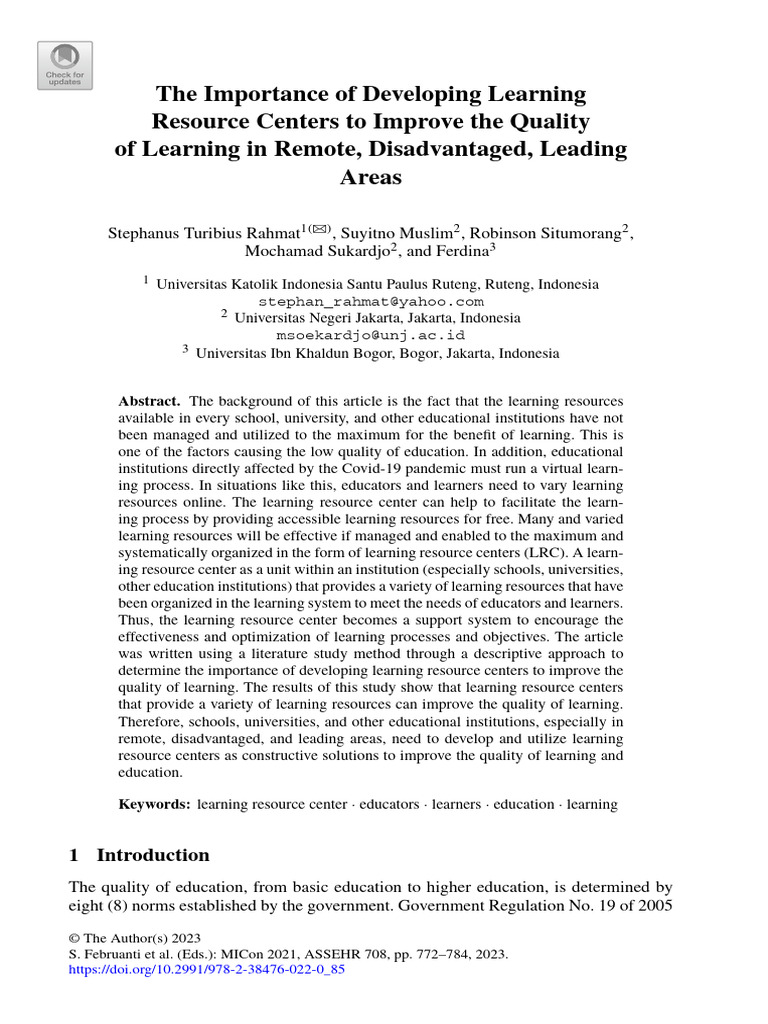 The Importance of Developing Learning Resource Cen | Download Free PDF ...