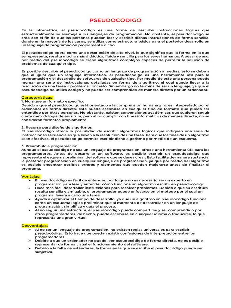 Pseudocódigo | PDF | Programación de computadoras | Lenguaje de programación