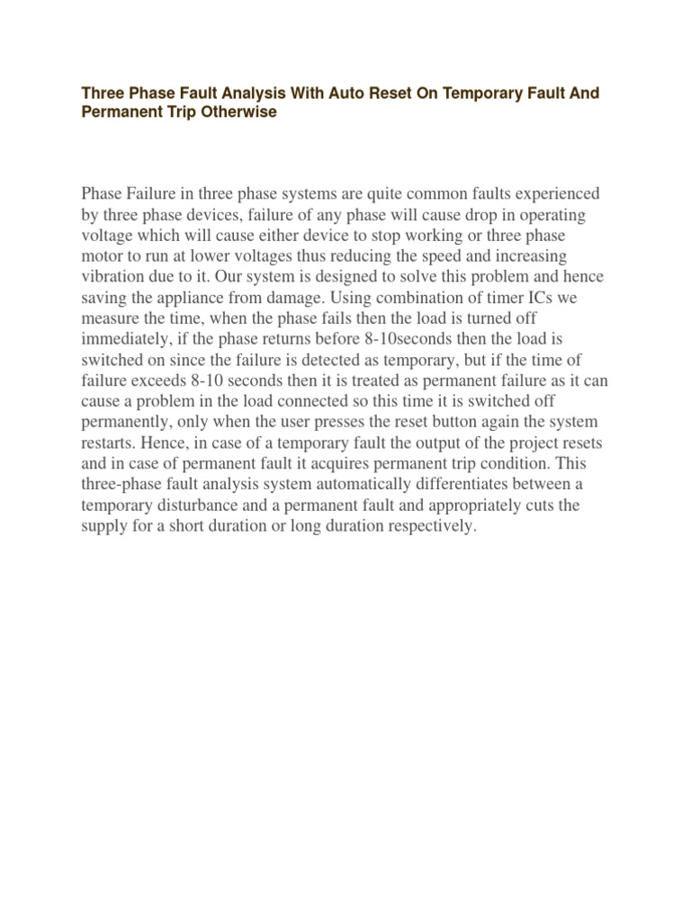Three Phase Fault Analysis With Auto Reset On Temporary Fault and Permanent Trip Otherwise | PDF