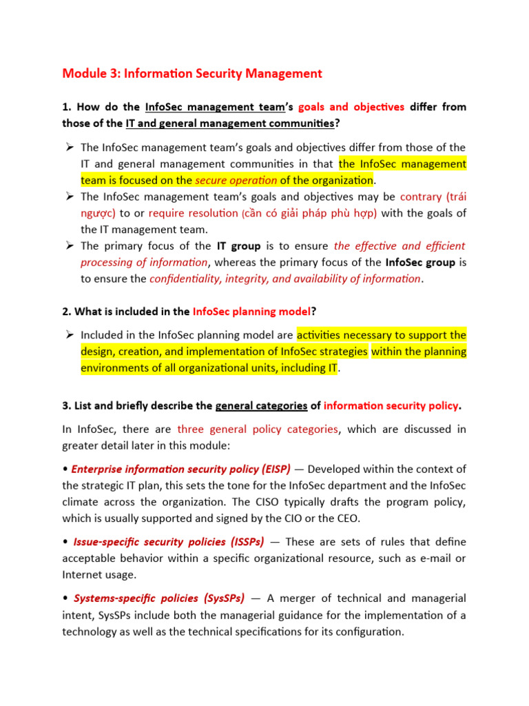 Module 3: Information Security Management | PDF | Information Security | Policy