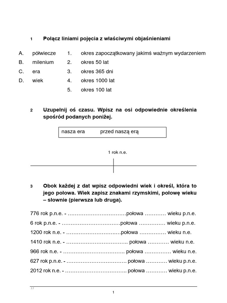 Historia - Oś Czasu - Wiek - Epoki - Kartkówka NR 1 - PDF | PDF