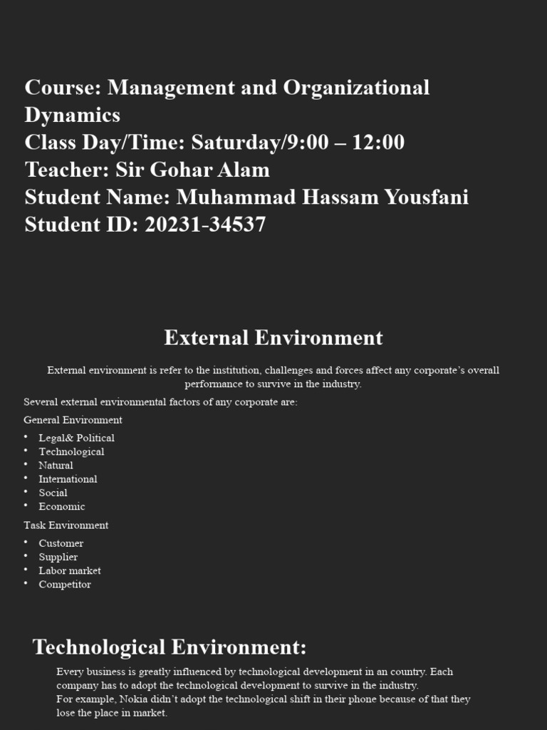 External Environment Corporate Assignment 1 - Muhammad Hassam | PDF ...