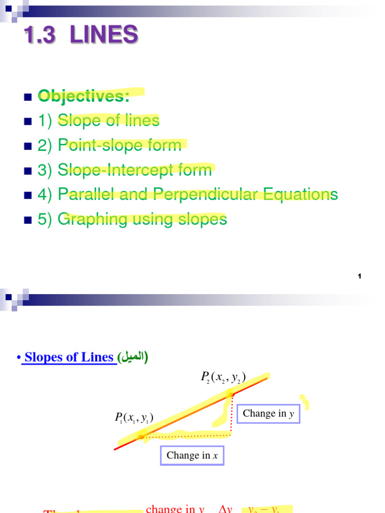 1.3 Lines: Objectives | PDF | Slope | Line (Geometry)