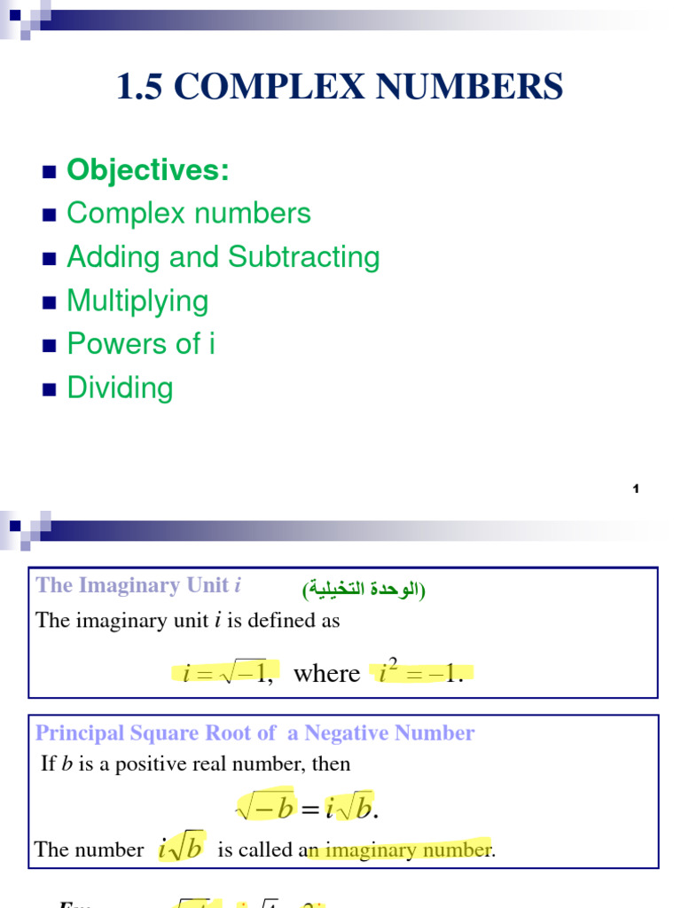 1.5 Complex Numbers: Objectives | PDF | Complex Number | Numbers