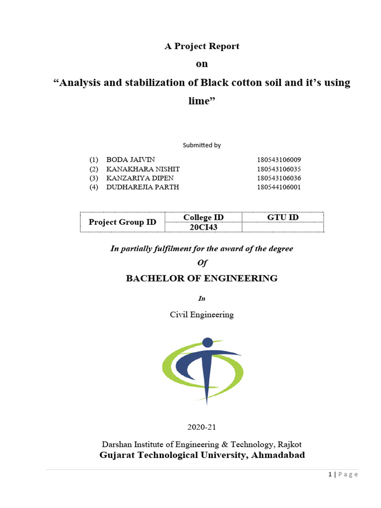 Project Report Format Odd Sem. | PDF | Soil | Cement