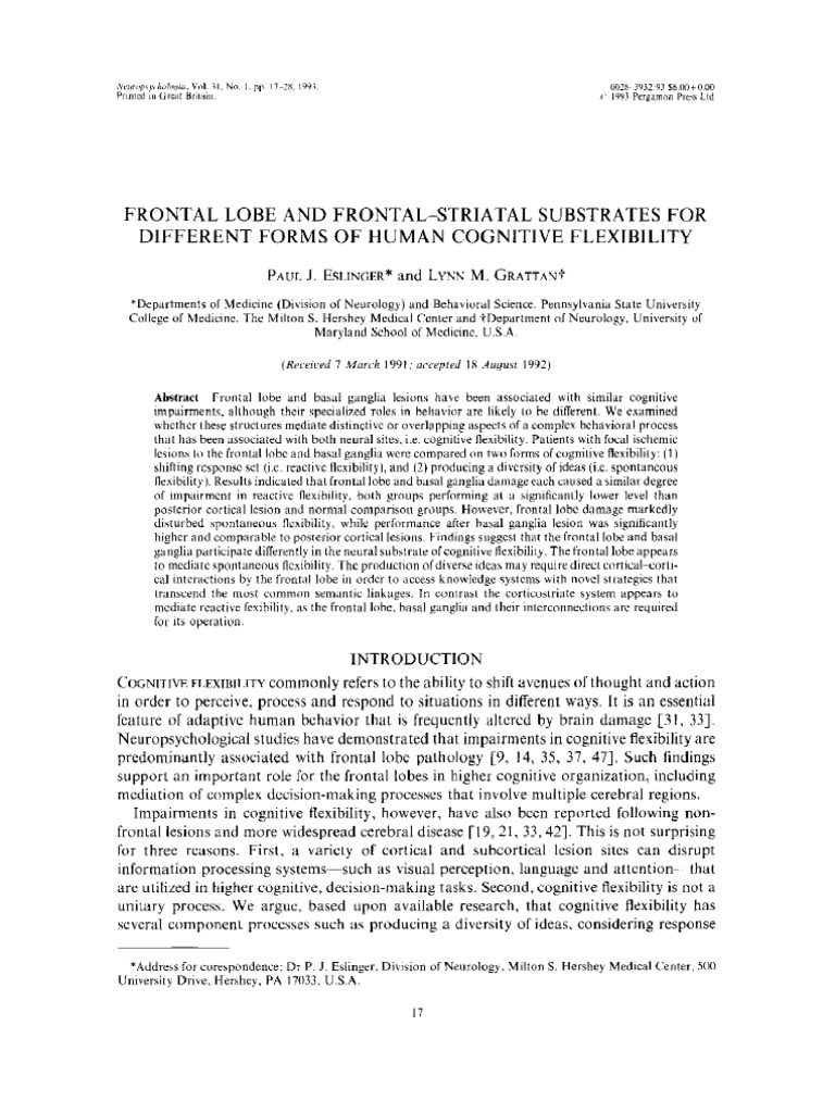 E Slinger 1993 | PDF | Frontal Lobe | Cerebral Cortex