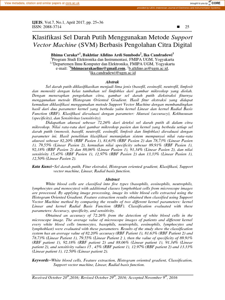 Klasifikasi Sel Darah Putih dengan SVM | PDF