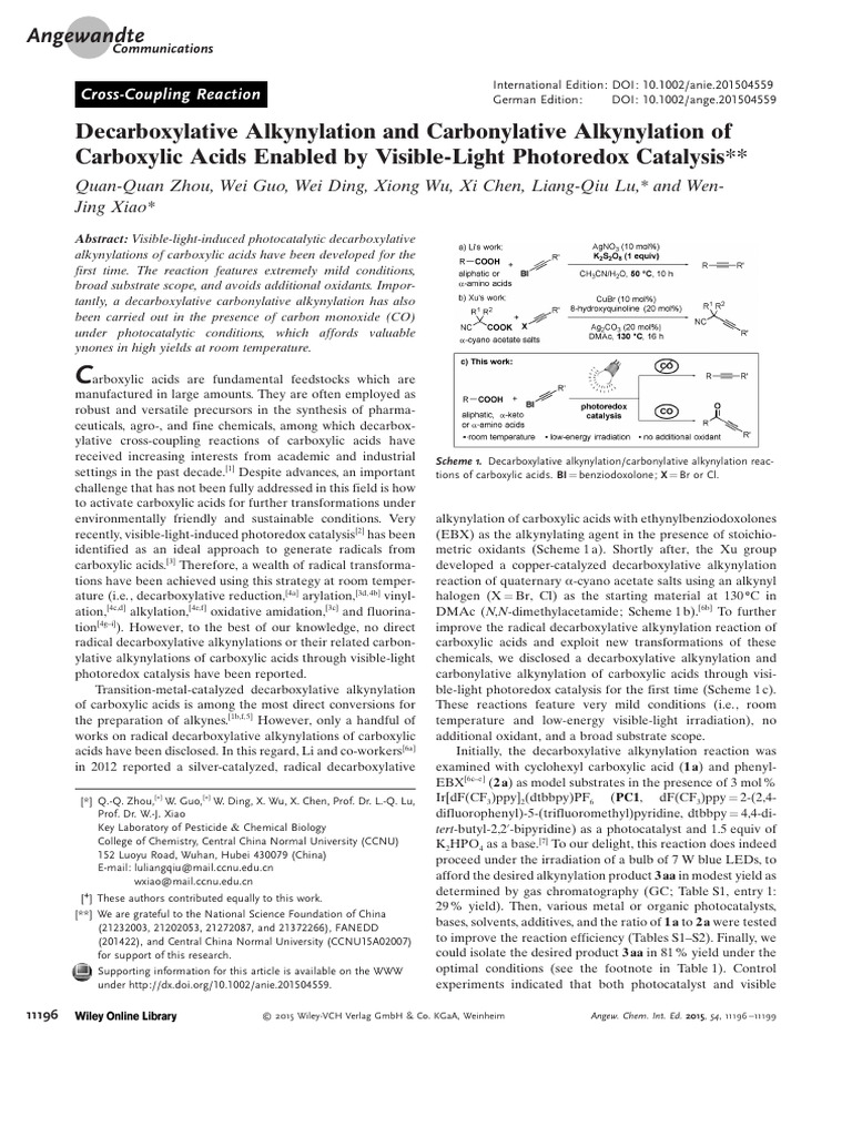 Decarboxylative Alkynylation and Carbonylative Alkynylation of Carboxylic Acids Enabled by ...