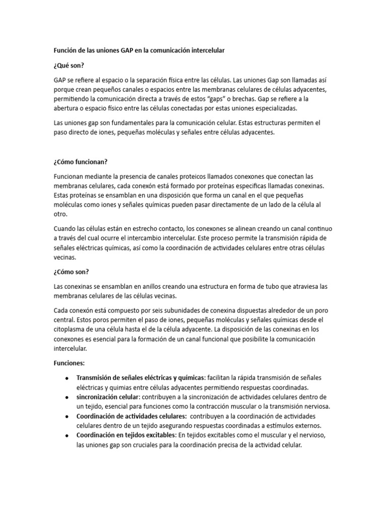 Función y estructura de uniones GAP | PDF | Biología Celular ...